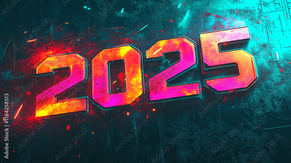 A bold and futuristic typography "2025", featuring sleek sans-serif ...