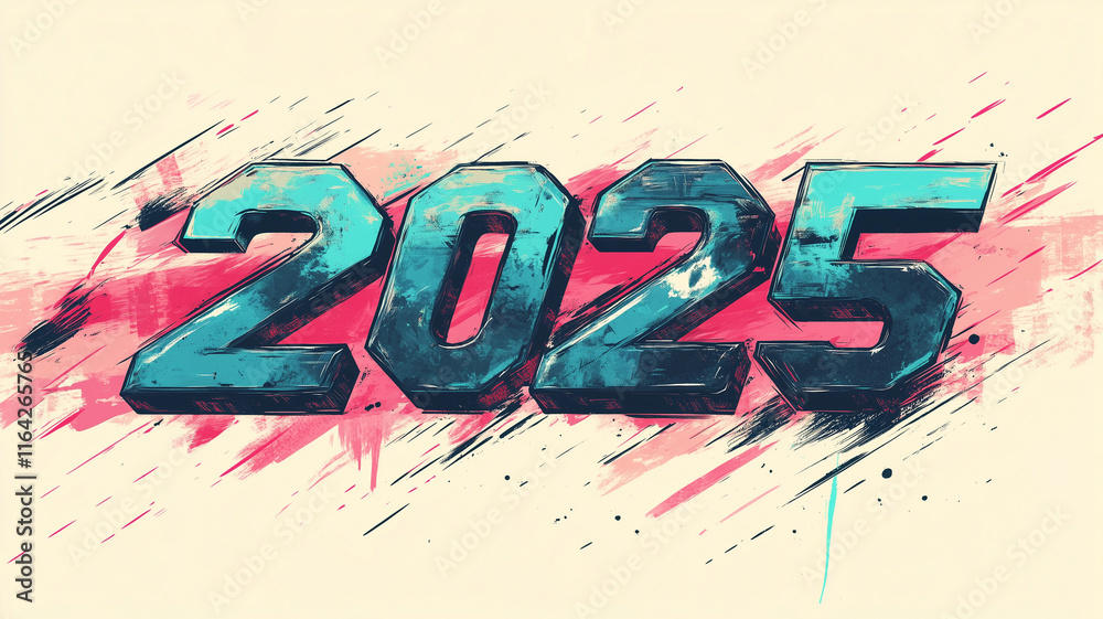 A bold and futuristic typography "2025", featuring sleek sans-serif ...