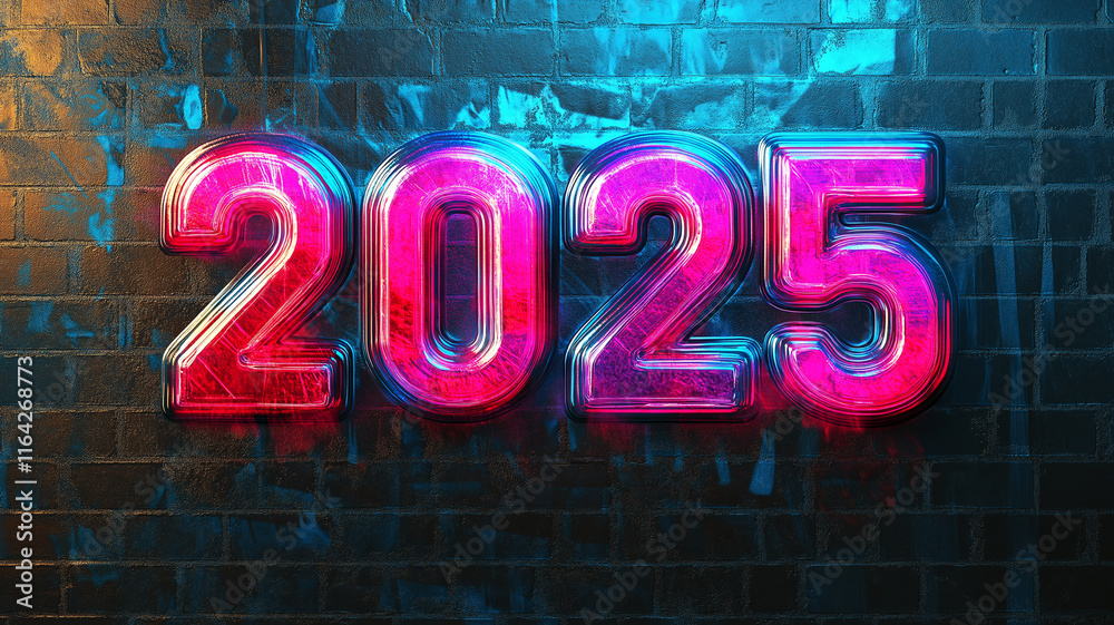 A bold and futuristic typography "2025", featuring sleek sans-serif ...