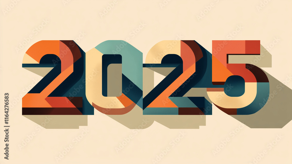 A bold and futuristic typography "2025", featuring sleek sans-serif ...