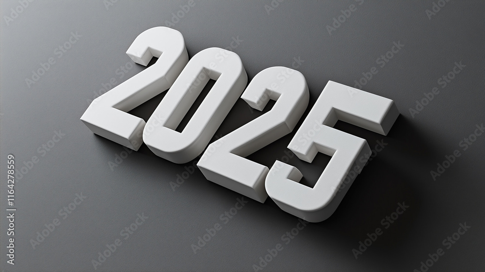 A bold and futuristic typography "2025", featuring sleek sans-serif ...
