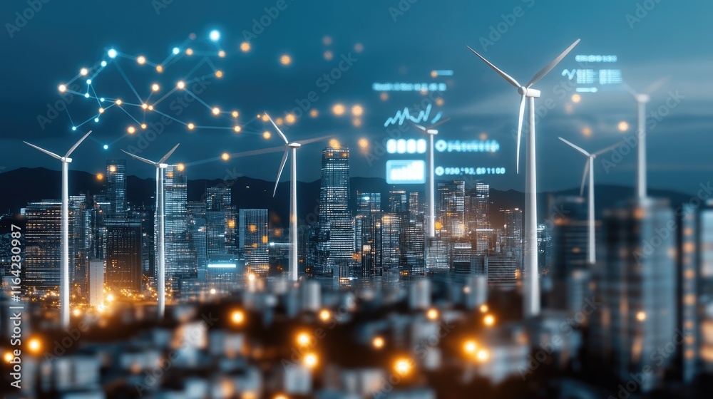 Visual representation of a candlestick chart with wind turbines in the ...