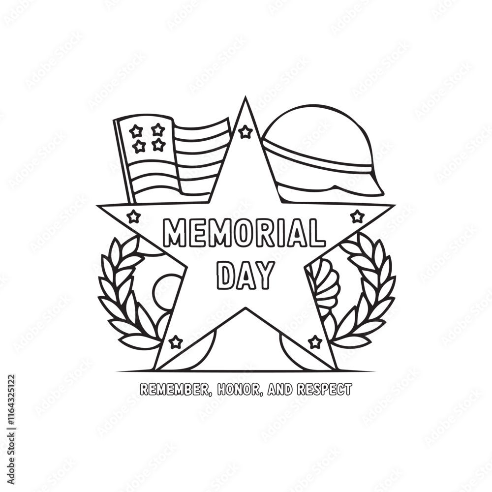 Happy Memorial Day Coloring Page for Kids Stock Vector | Adobe Stock
