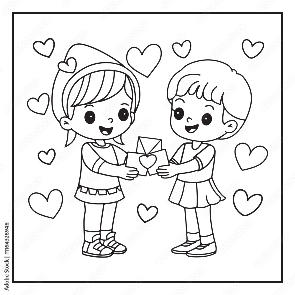 Bold and Easy Valentine's Day Coloring Page For Kids and Adults Stock ...