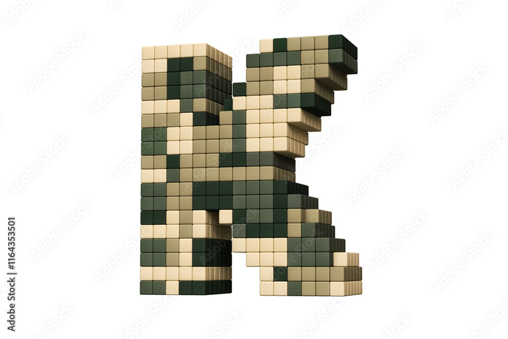 Chiptune typography pixel art style letter K in green and brown army ...