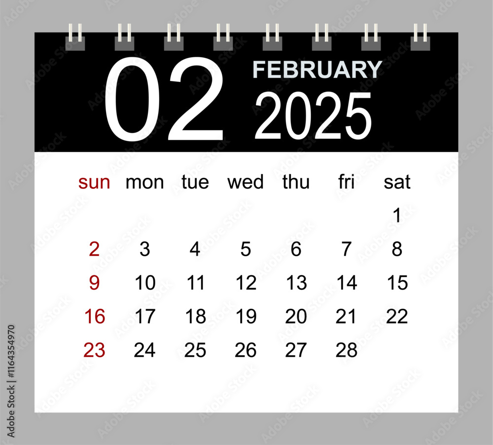 February 2025. Vector monthly calendar template 2025 year in simple ...