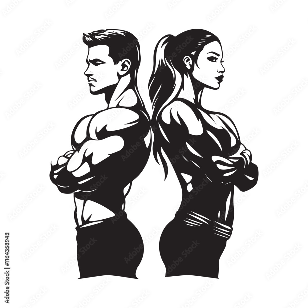 Muscular Male and Female Athletes Standing Back-to-Back Showcasing ...