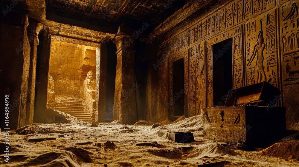 Abandoned ancient egypt temple game background with spiderweb at night ...