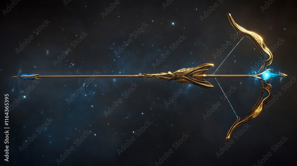 Magic bow with arrow weapon 3d fantasy game gui icon vector isolated ...