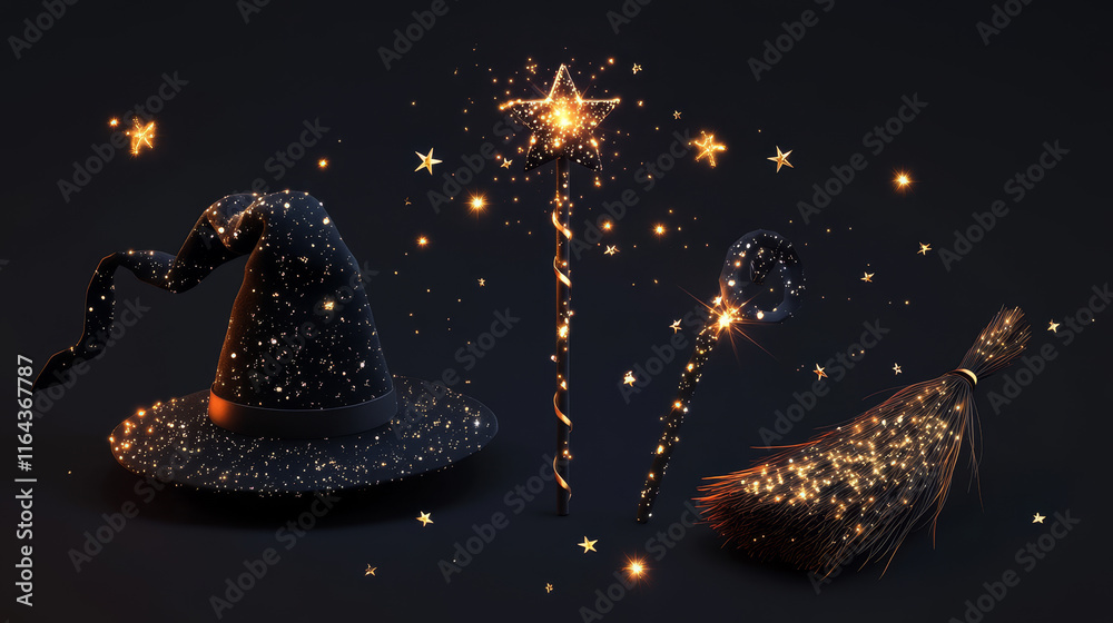 Magic wizard game icons - realistic 3d vector illustration set of ...