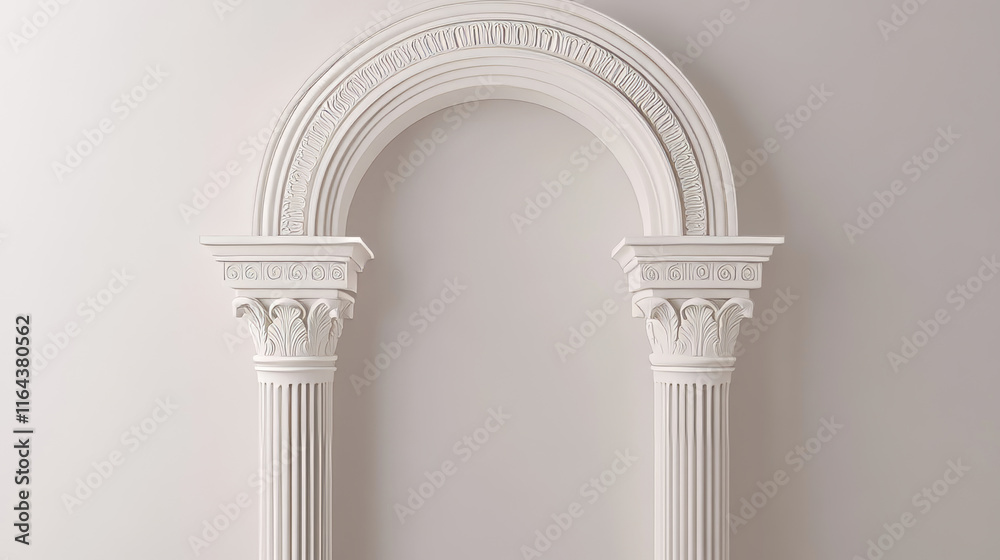 Ancient roman arch made of white clay with decorative ornate. Realistic ...