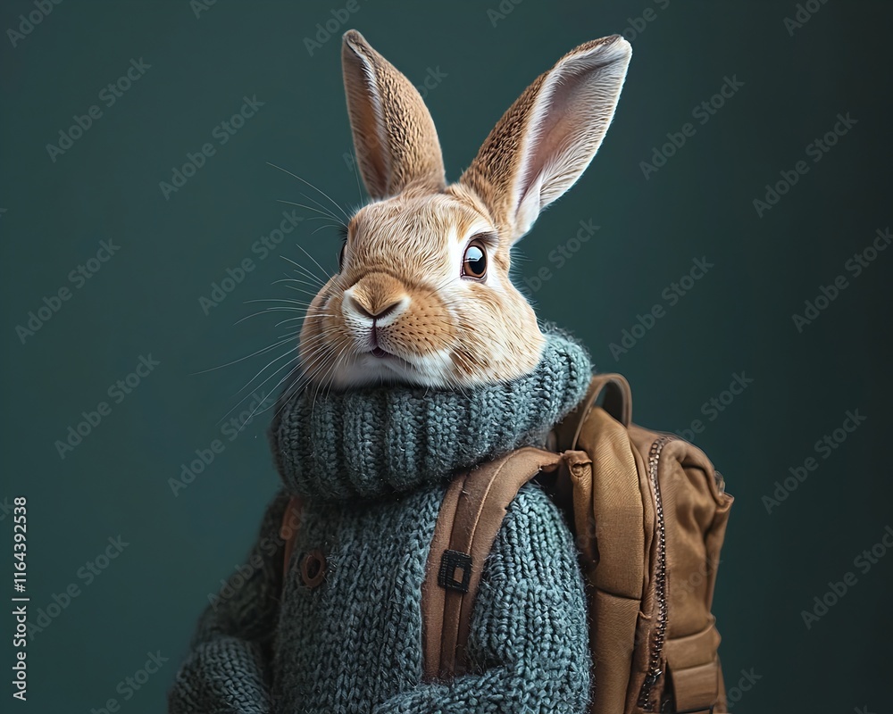 Curious Rabbit Head Peeks Out From Preppy Student s Cardigan and ...