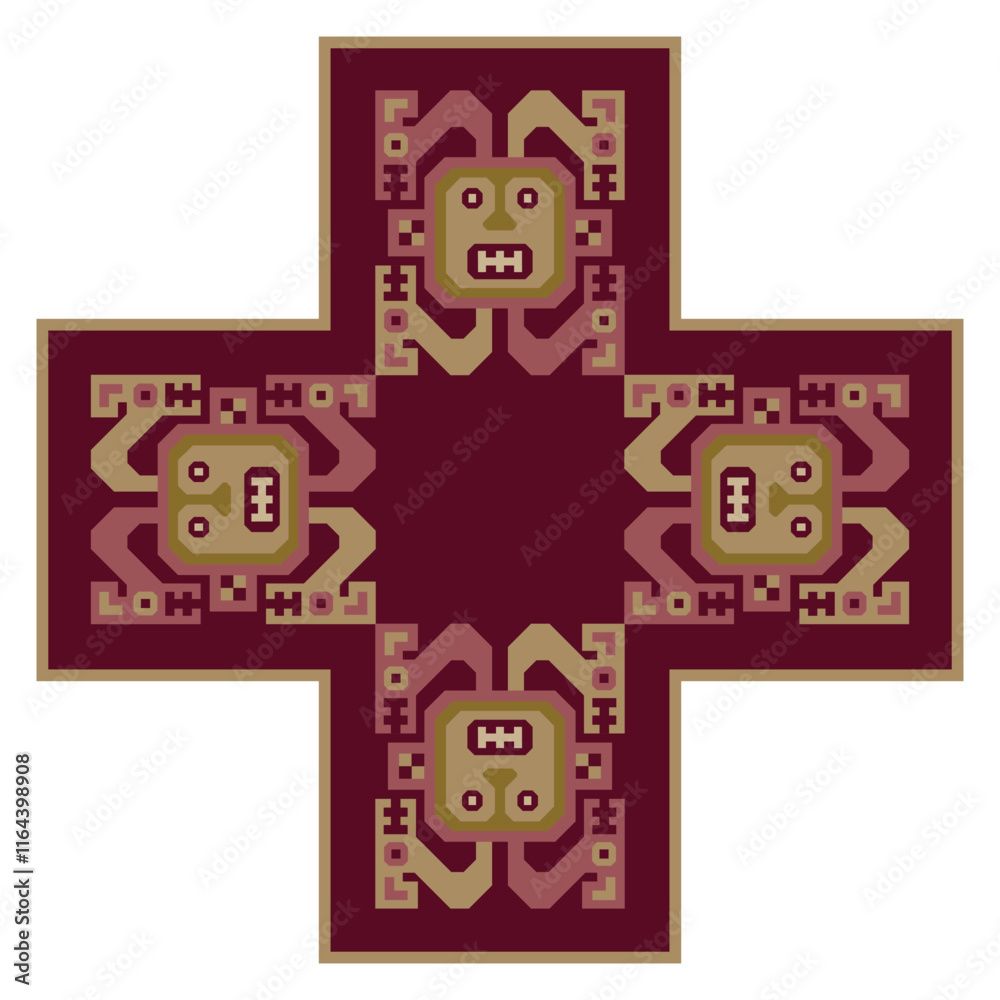 Square cross shape ethnic frame with ancient Peruvian motifs. Native ...