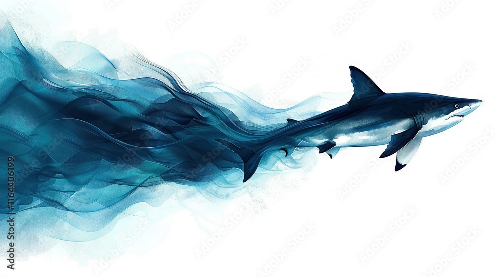 Shark with Blue Smoke - Painting of a majestic shark with blue smoke ...