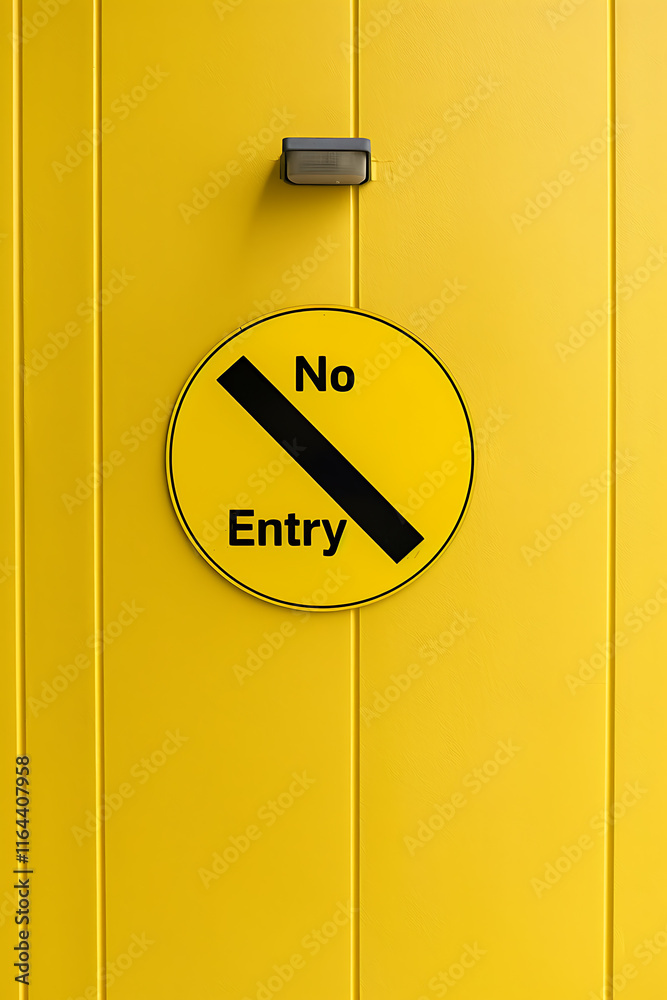 warning signage, the vivid, yellow background highlights a bold no ...