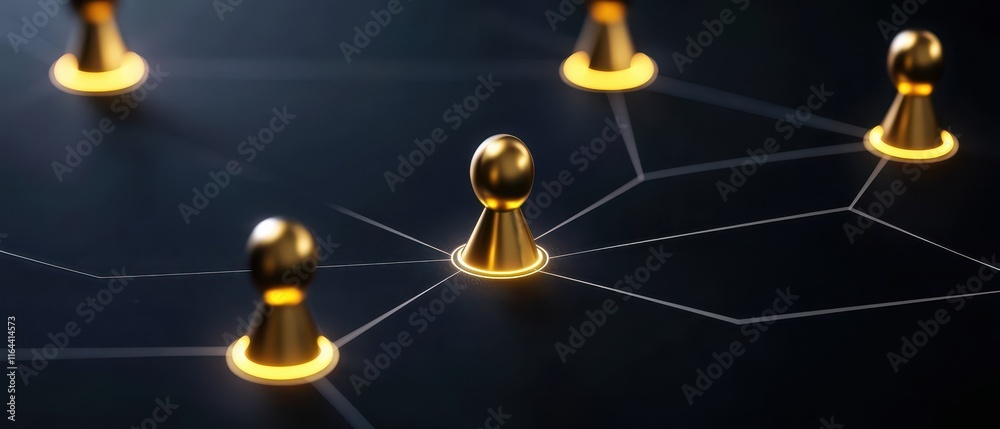 Digital network connection with glowing game pieces symbolizing ...