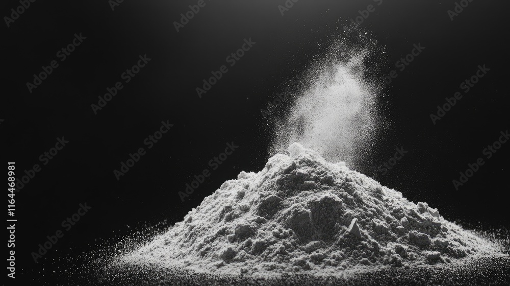 Cocaine powder pile with a cloud effect on a dark background ...