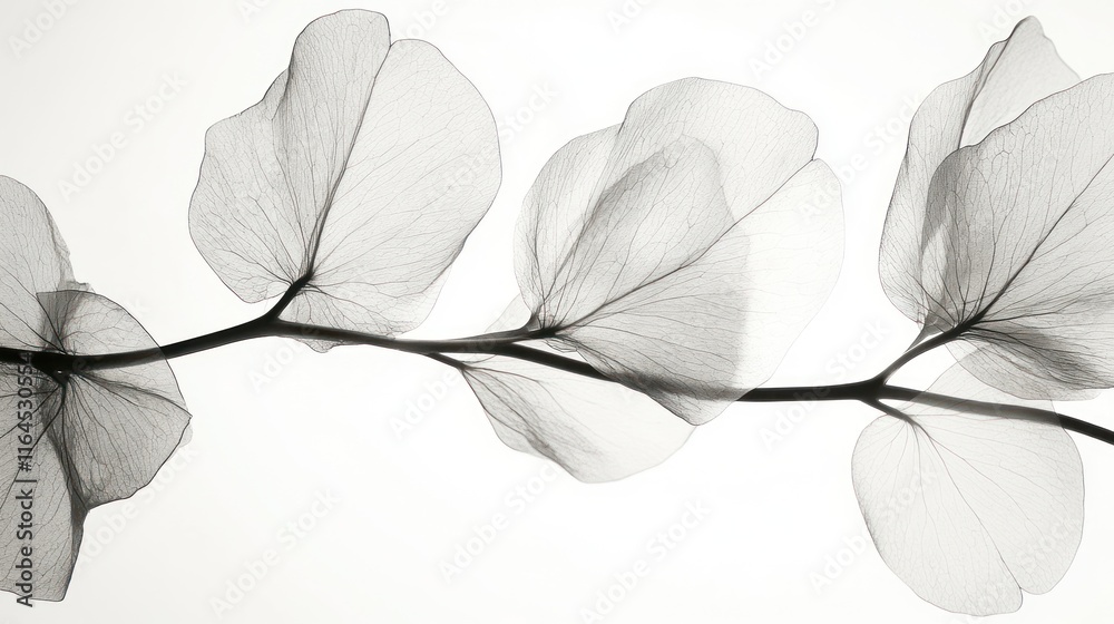 X-ray style grayscale image of delicate flower branch. Stock ...
