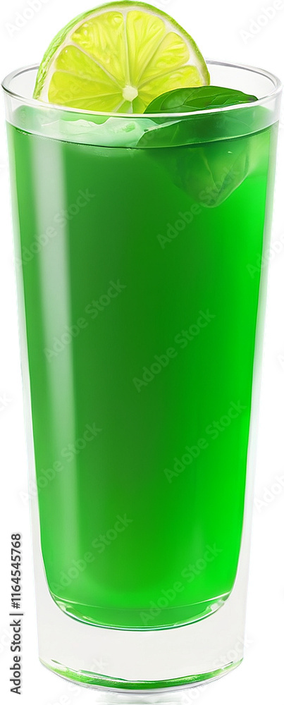 Tropical Beverage. Bright green cocktail glass with lime slice refresh ...