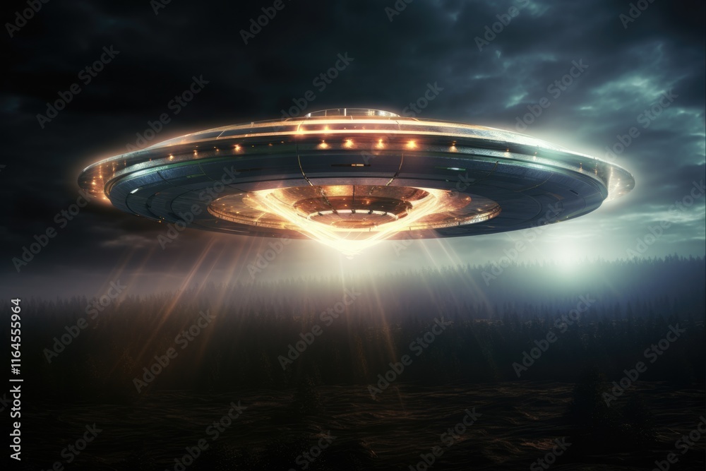 Realistic Alien Abduction Illustration: AI-generated Flying Saucer UFO ...