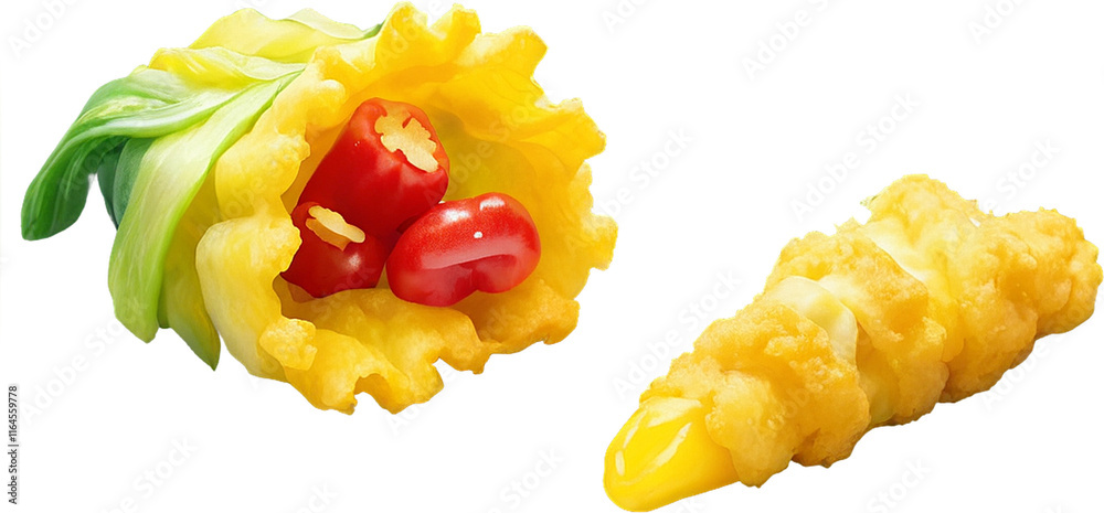 Vegetable Tempura Bell pepper tempura slices red yellow, Isolated on ...