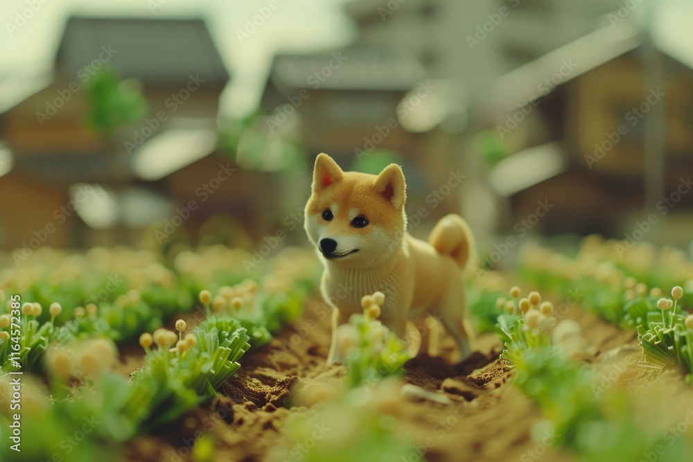 Charming full body paper craft diorama of an adorable dog in chinese ...