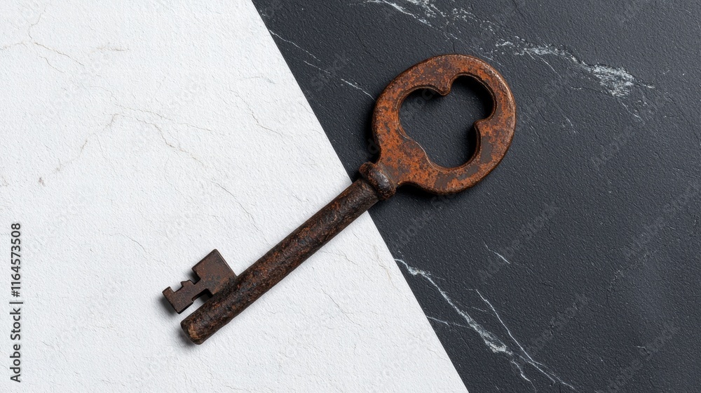 Tiny stone key with worn-out details Stock Photo | Adobe Stock