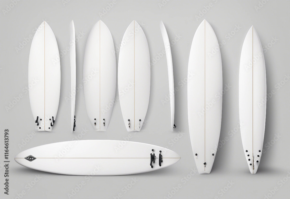 White surfboard front side and back view Vector realistic blank mockup ...