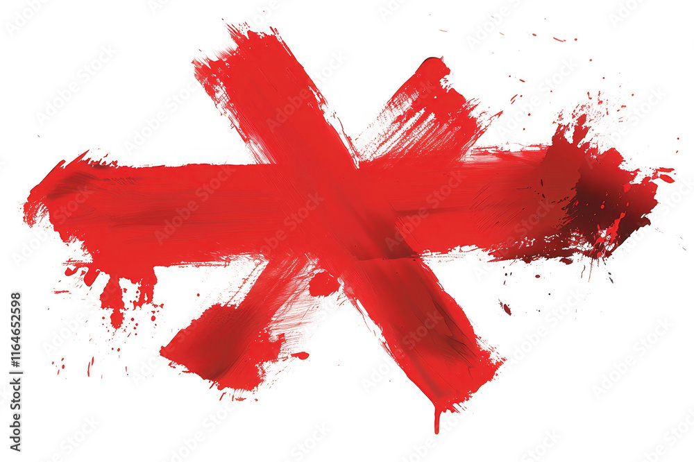 a crossed-out X, a cross drawn with two strokes of red paint, a cartoon ...