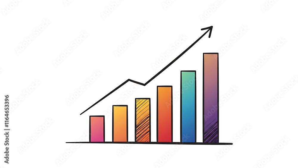 Cartoon Bar Chart with Upward Arrow Showing Growth Stock Illustration ...