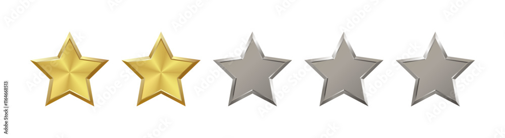 Low level 2 out of 5 shiny realistic gold,silver star with metallic ...