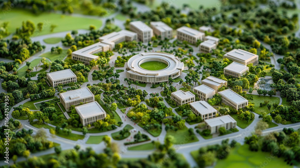 Massing, Aerial view of a detailed architectural model of a modern ...