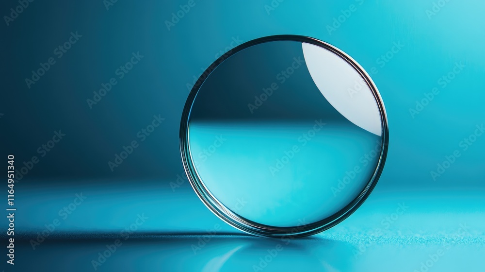 Convex Lens Placed on Soft Blue Background with Dramatic Backlighting ...