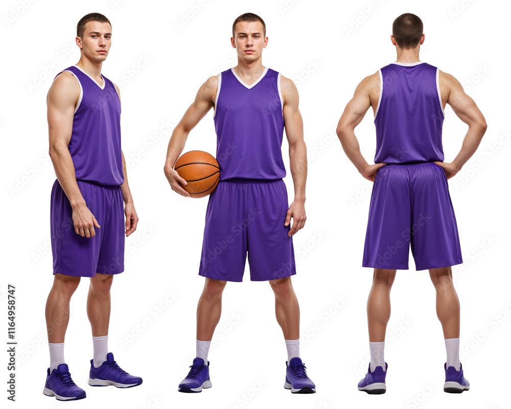 Purple basketball jersey and shorts mockup on athlete – isolated full ...