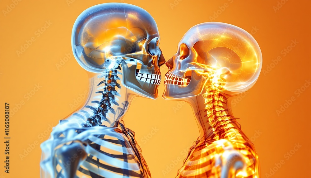 Anatomical Embrace: A X-Ray Visual of Two Skeletons in an Intimate Pose ...
