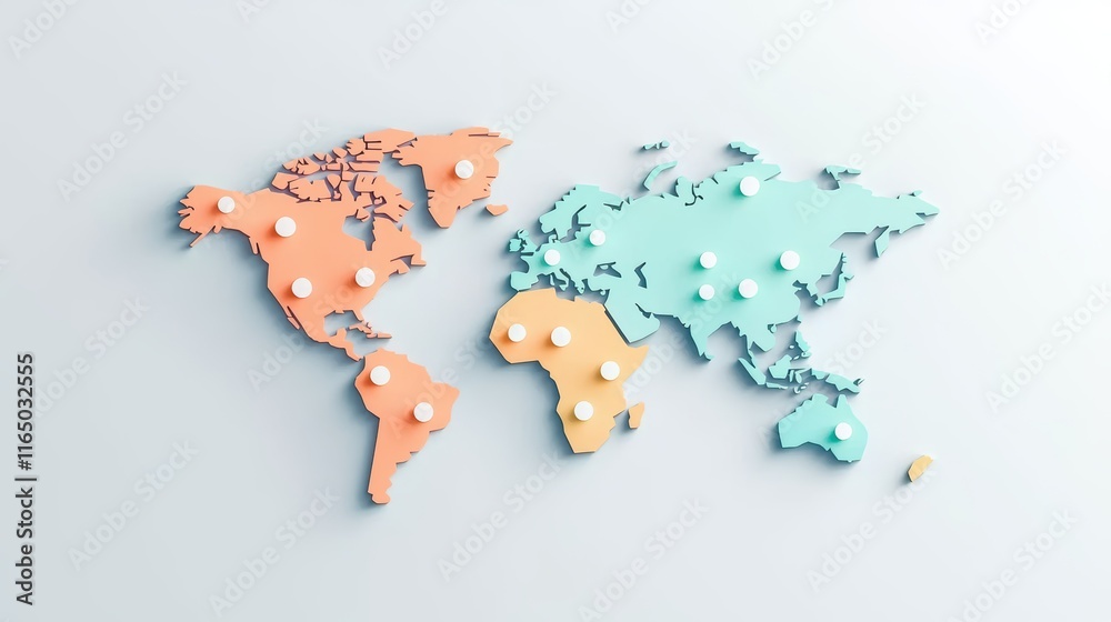 A world map with color coded regions representing population density ...