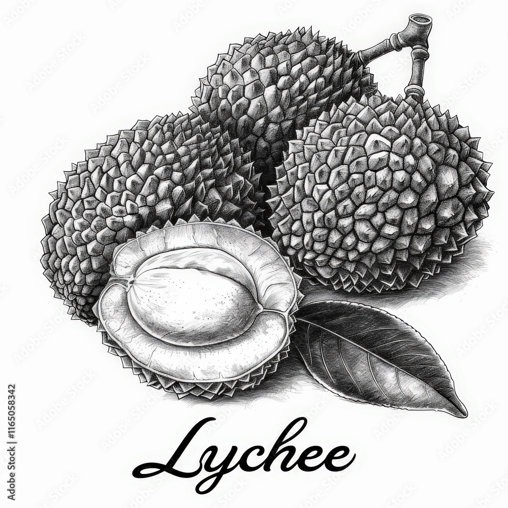 Detailed pencil drawing of lychees. Ideal for cookbooks, food blogs, or ...