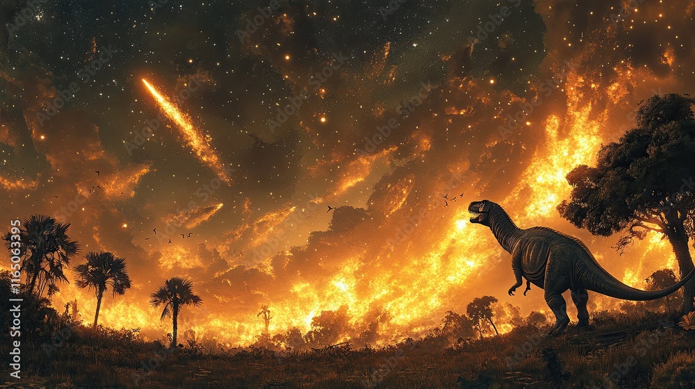 A comet or meteor leading to Earthâ€™s mass extinction, depicting the ...