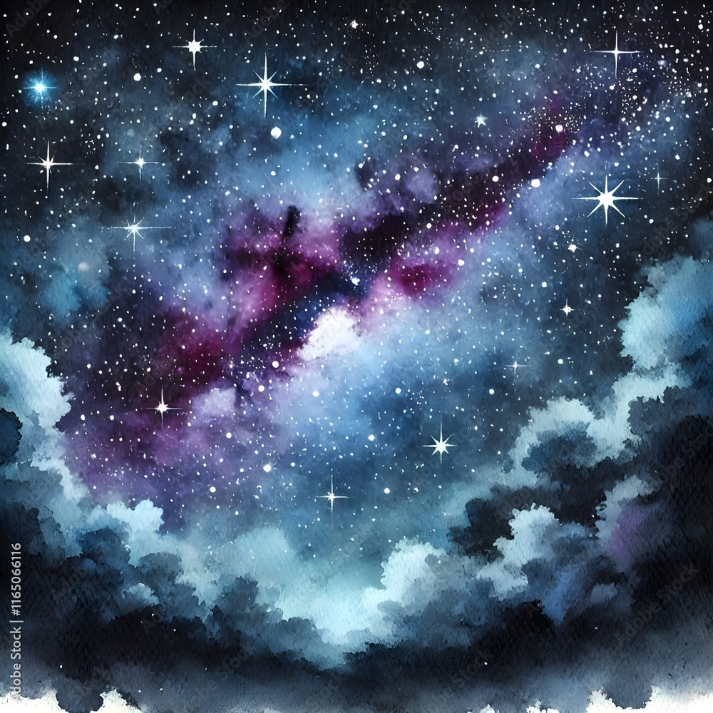 Watercolor Night Sky Vector Illustration. Vast night sky overflowing ...