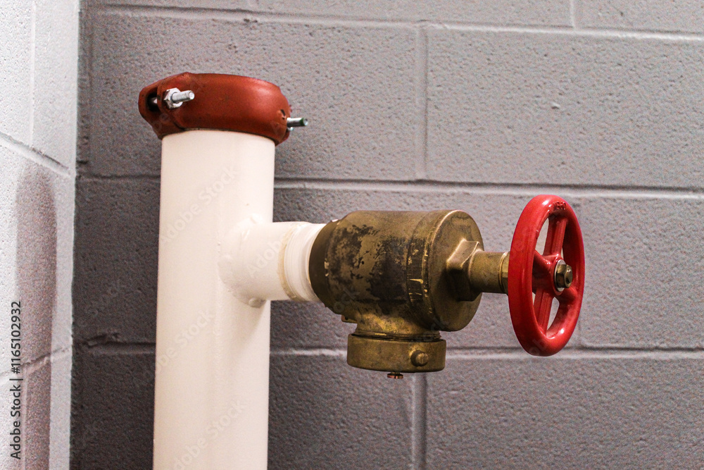 emergency fire hose standpipe system valve stairwell corridor with ...