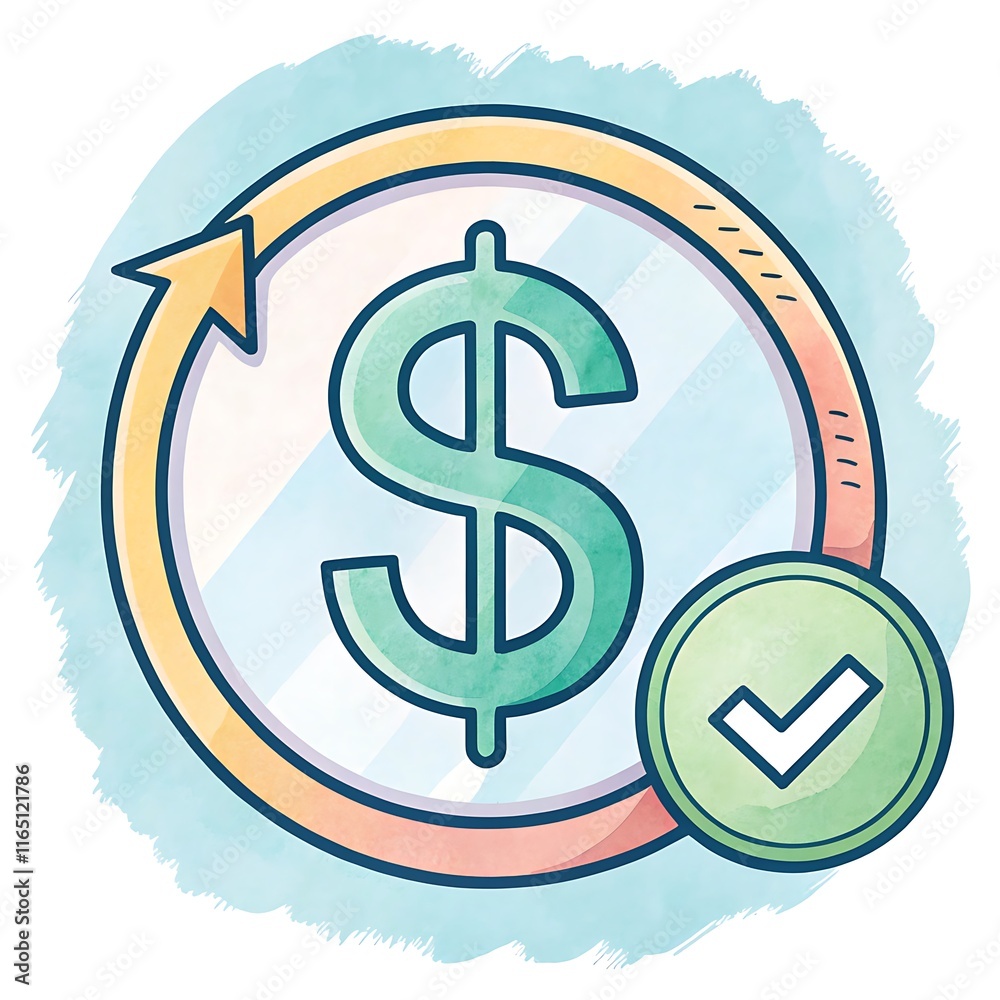 financial refund icon with dollar sign-watercolor-style illustration of ...