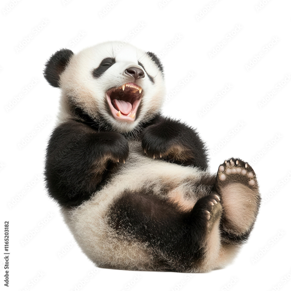 Playful panda cub laughing transparent background cute animal adorable ...