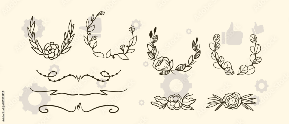 Set of vintage design elements. Wreath, frames, calligraphic, swirls ...