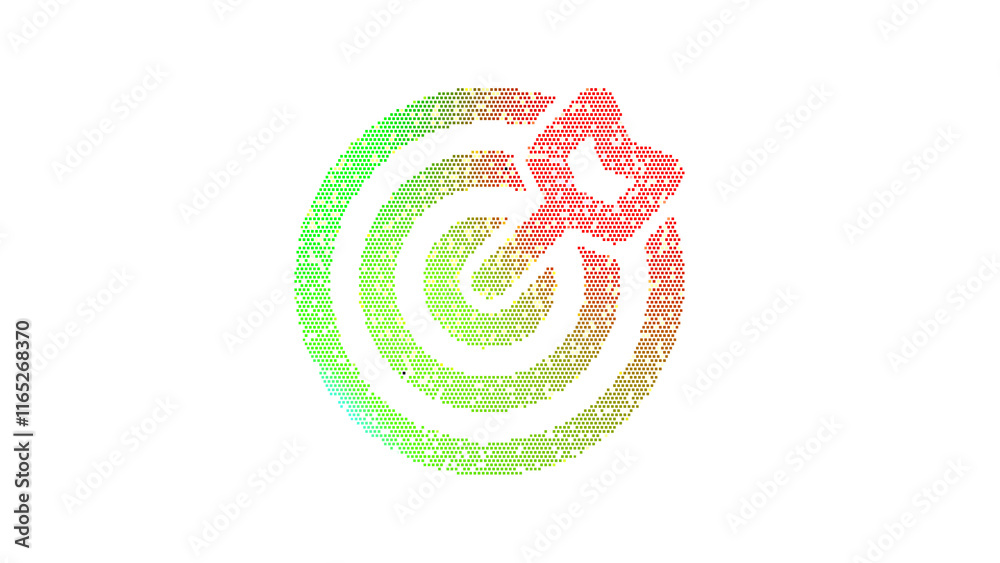 Icon bullseye arrow is made up of LED square shapes. There are bright ...