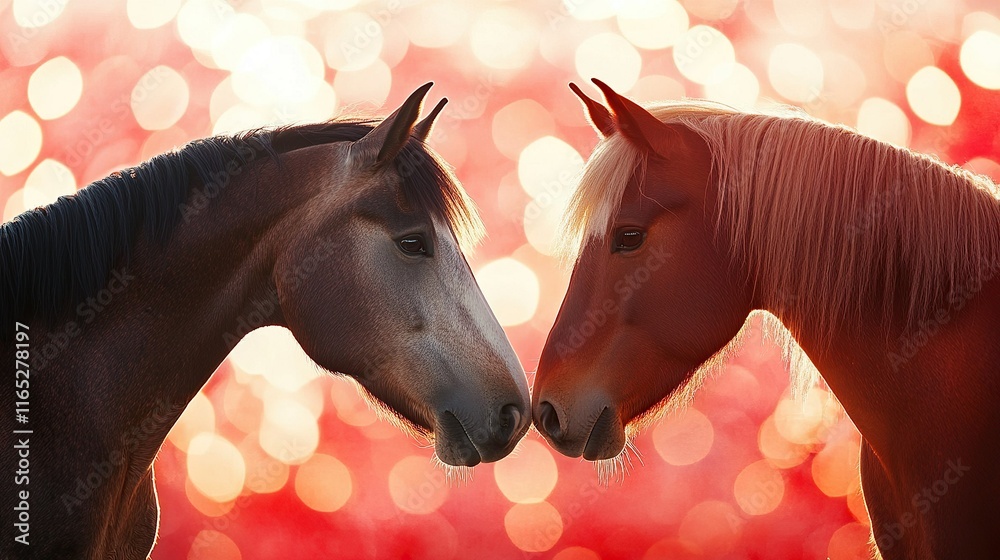 Two Horse Falling In Love With Valentine Background Looked Very Happy