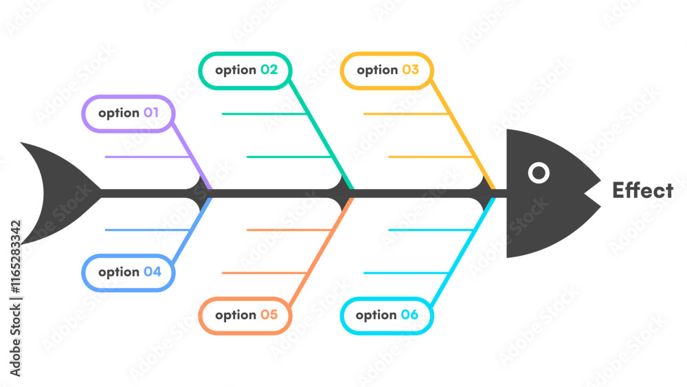 Colorful Fishbone Diagram for Cause and Effect Analysis Stock Vector ...
