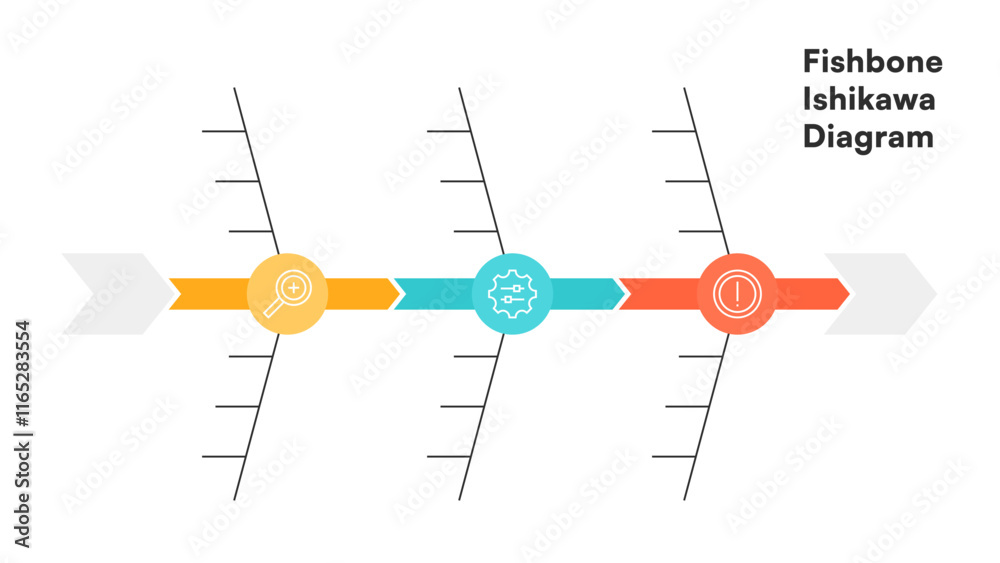 Arrow Fishbone Diagram with Three Center Icons and Blank Nodes Stock ...