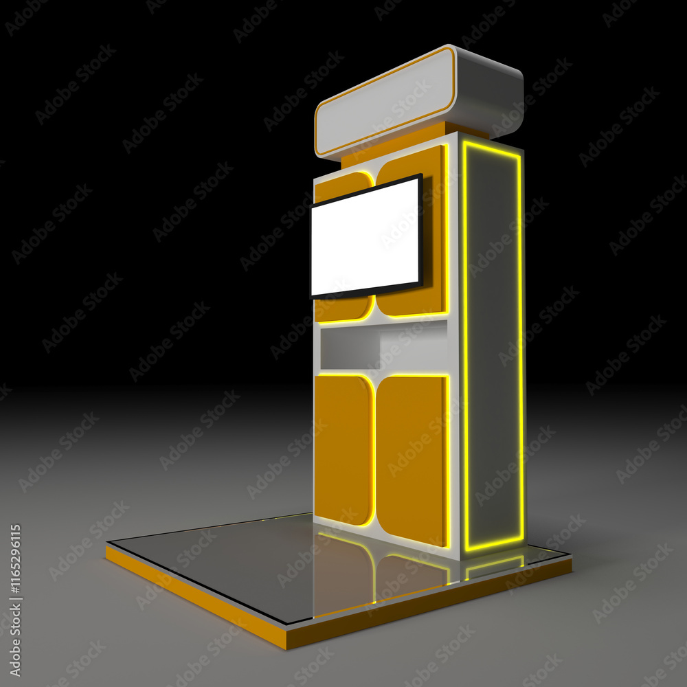 3d illustration stand booth 2x2 m rack display LED TV screen blank logo ...