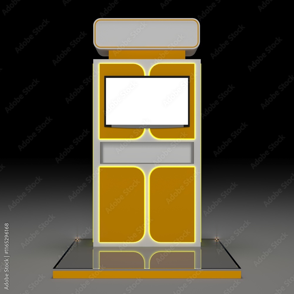 3d illustration stand booth 2x2 m rack display LED TV screen blank logo ...