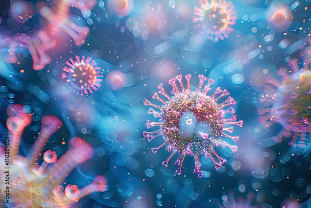 Influenza virus particles seen in the blood with erythrocytes and ...